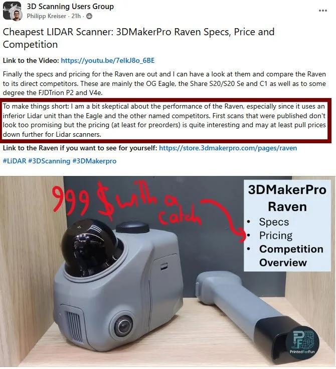 3DMakerPro Raven Breakdown: The $999 LiDAR Scanner — Specs, Pricing ...