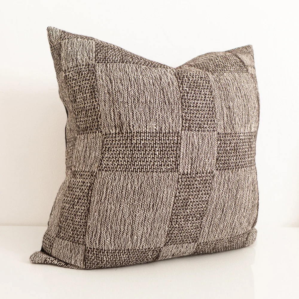 Raw Umber Check Pillows — FENNEL HOME HANDWOVEN TEXTILES