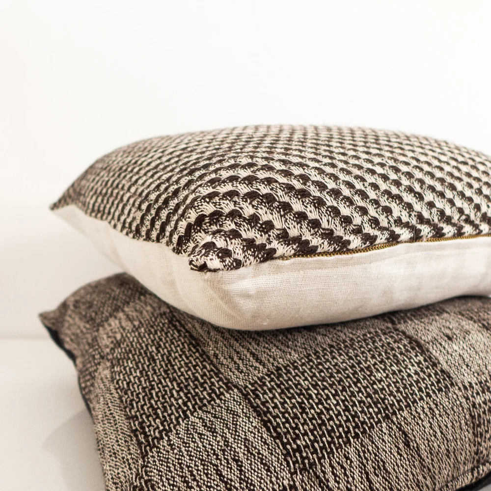 Raw Umber Check Pillows — FENNEL HOME HANDWOVEN TEXTILES