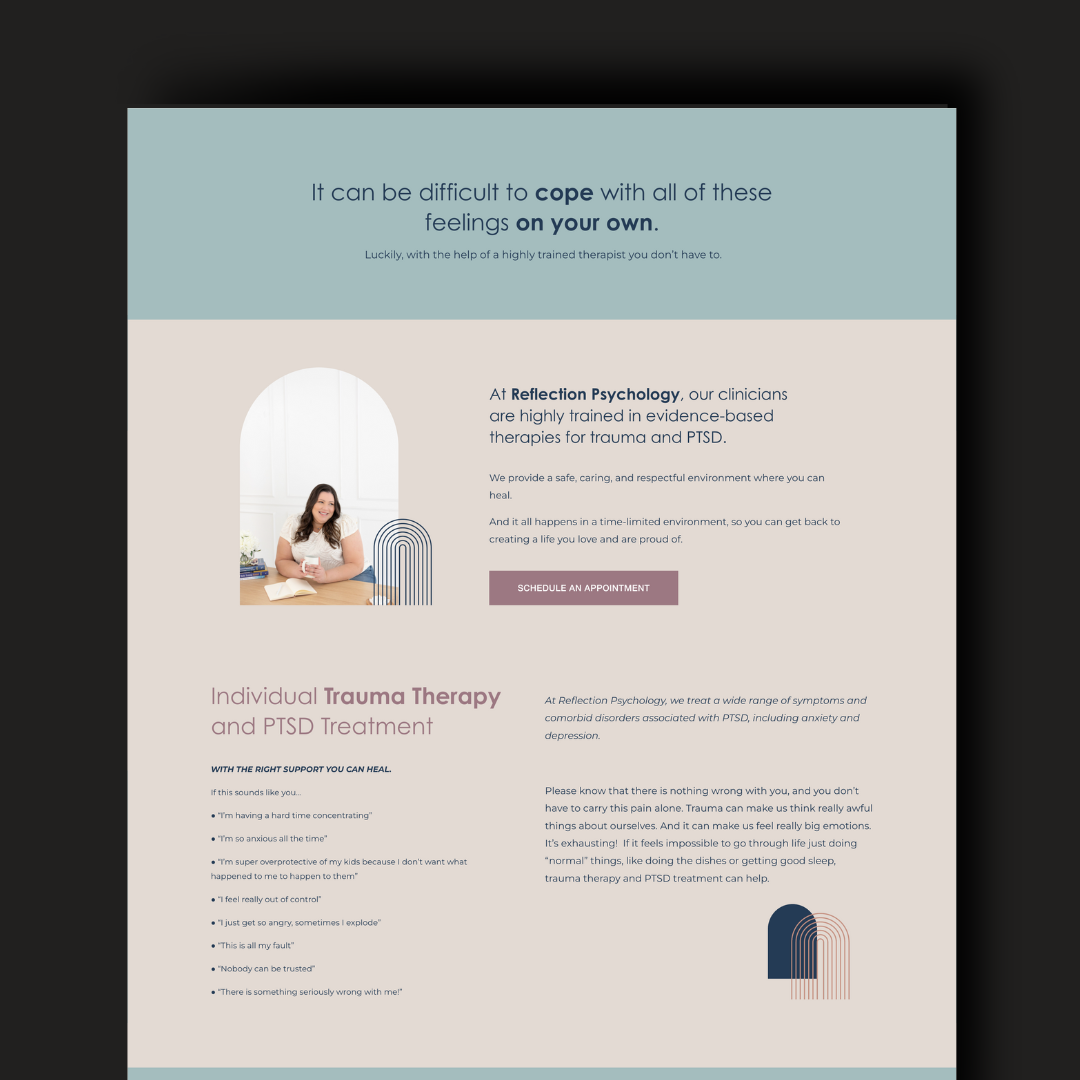 Website Design for Female-Owned Therapy Practice, Reflection Psychology ...