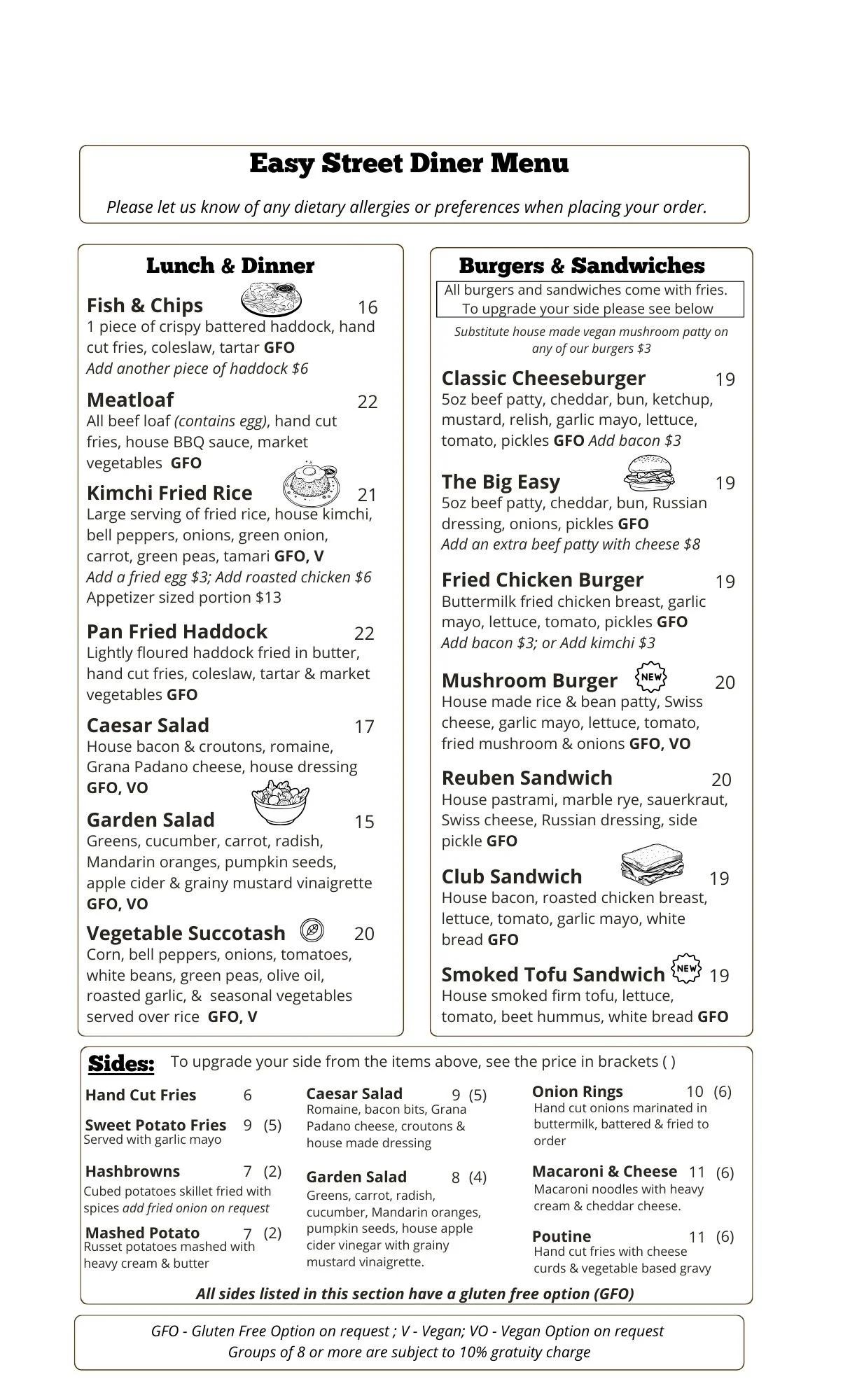 Easy Street Diner Menu, Fairview-Clayton Park, Halifax — Easy Street Diner