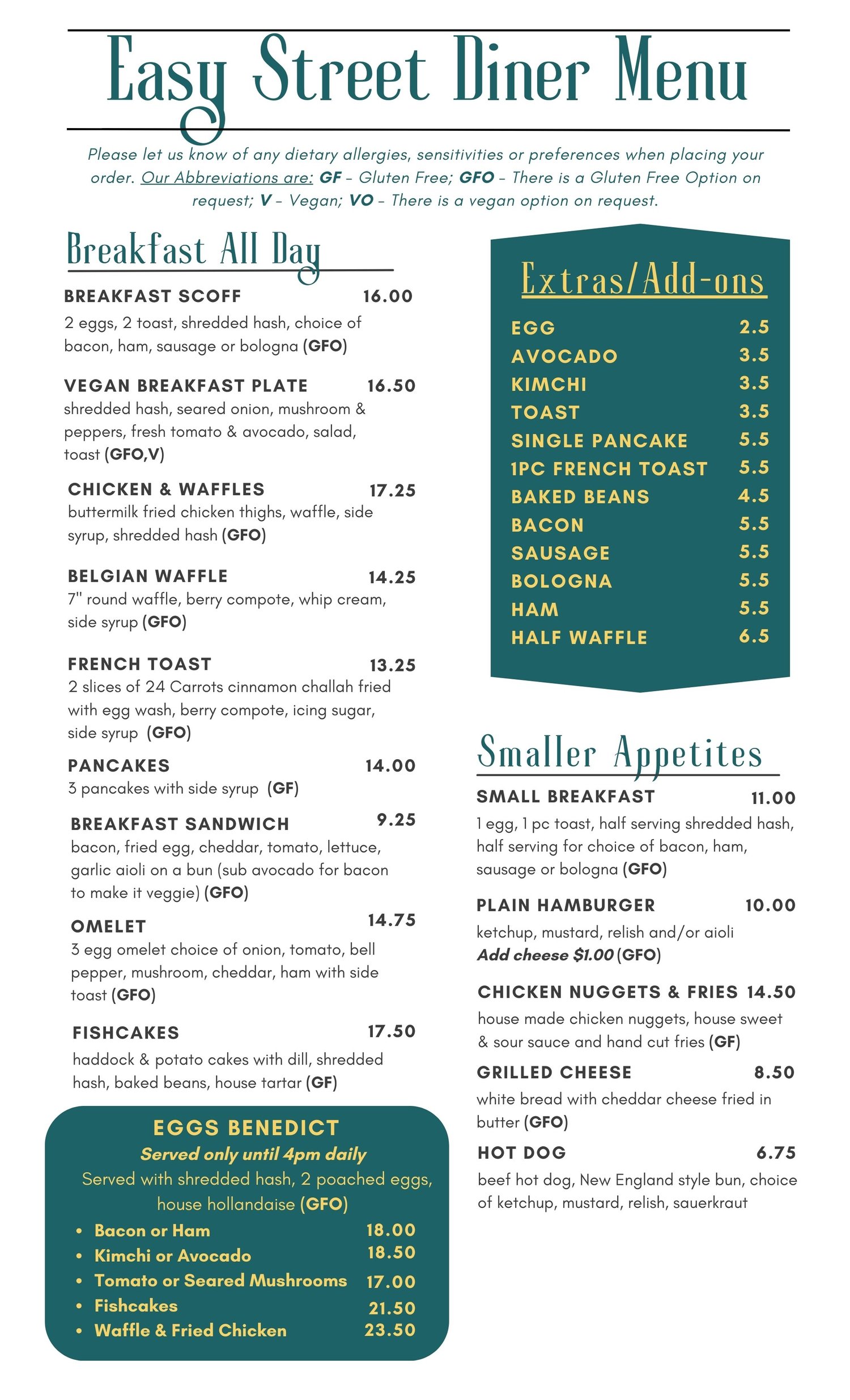 Easy Street Diner Menu, Fairview-Clayton Park, Halifax — Easy Street Diner