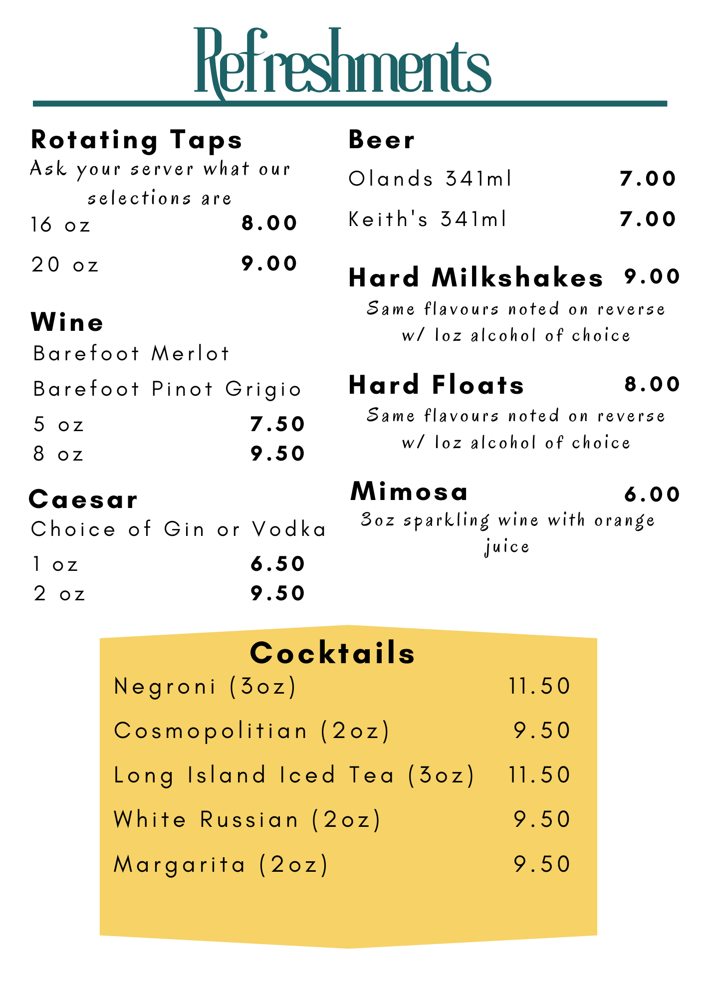 Menu — Easy Street Diner