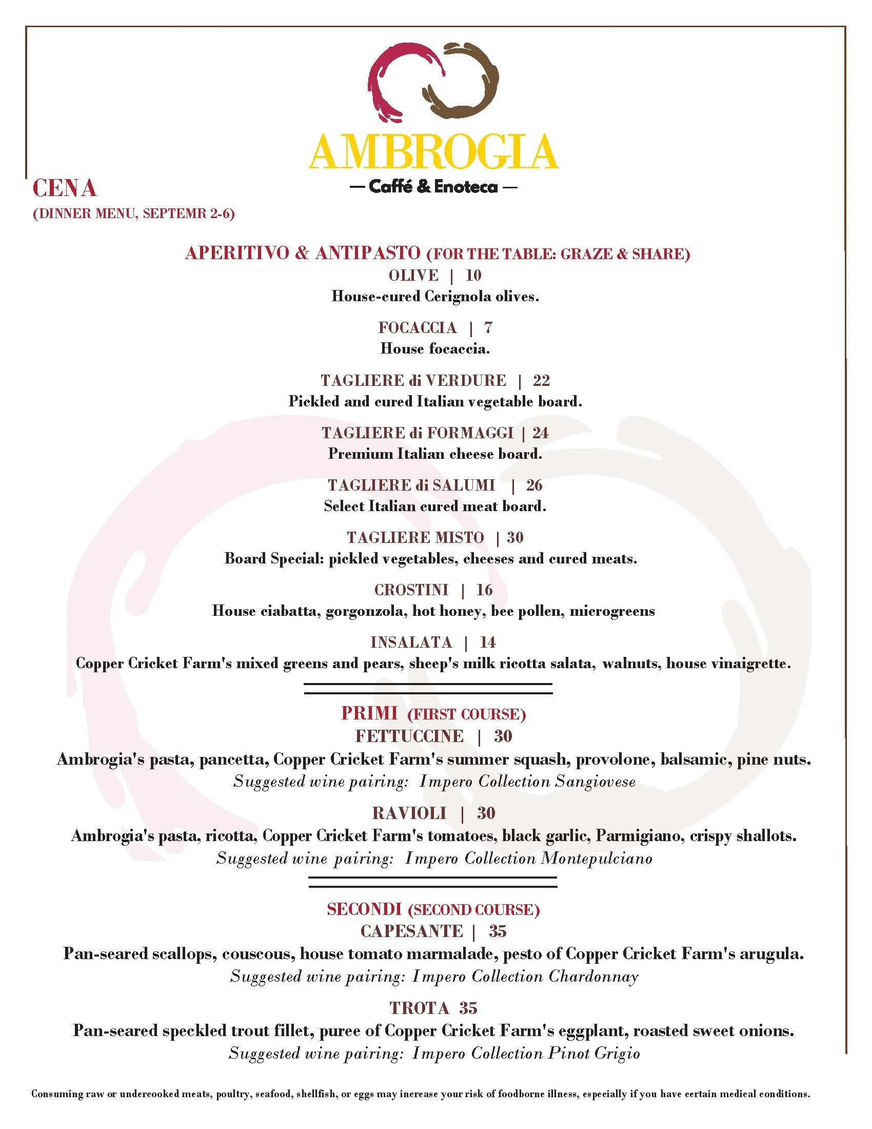 Menus — Ambrogia Caffe & Enoteca