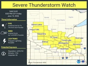 Severe Thunderstorm Watch Issued for Twin Cities Area Until 8 PM Friday