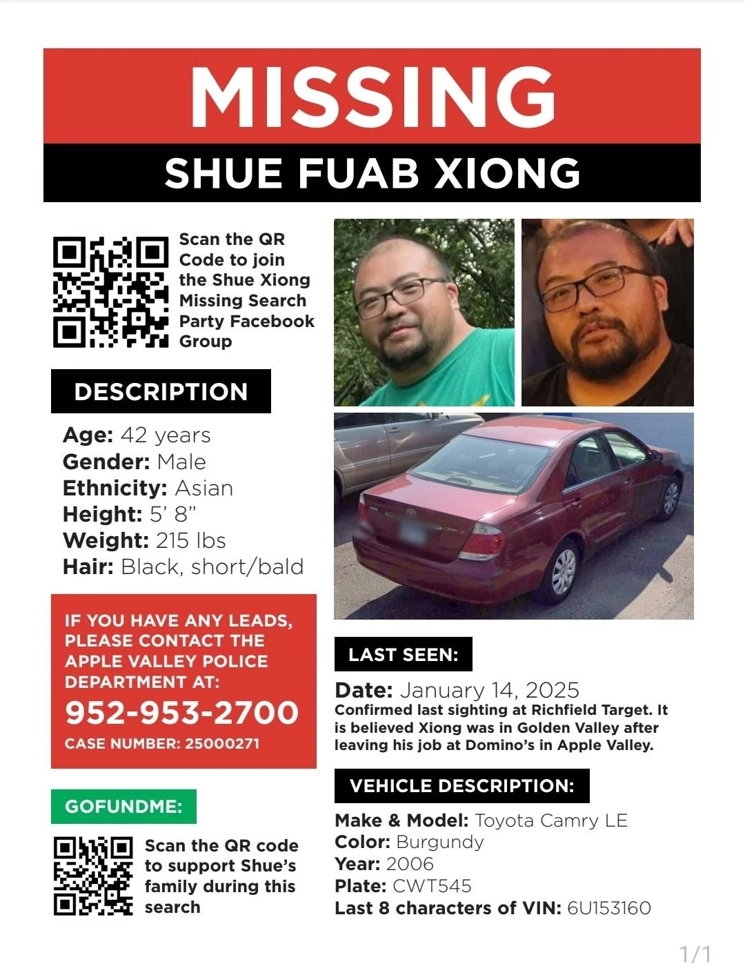 Law Enforcement Continues to Search for Shue Xiong, Vehicle Was Found ...