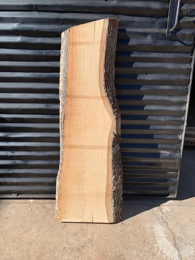 142" long x 17" - 21” wide x 1 3/4" thick Hickory Live Edge Slab. Kiln ...