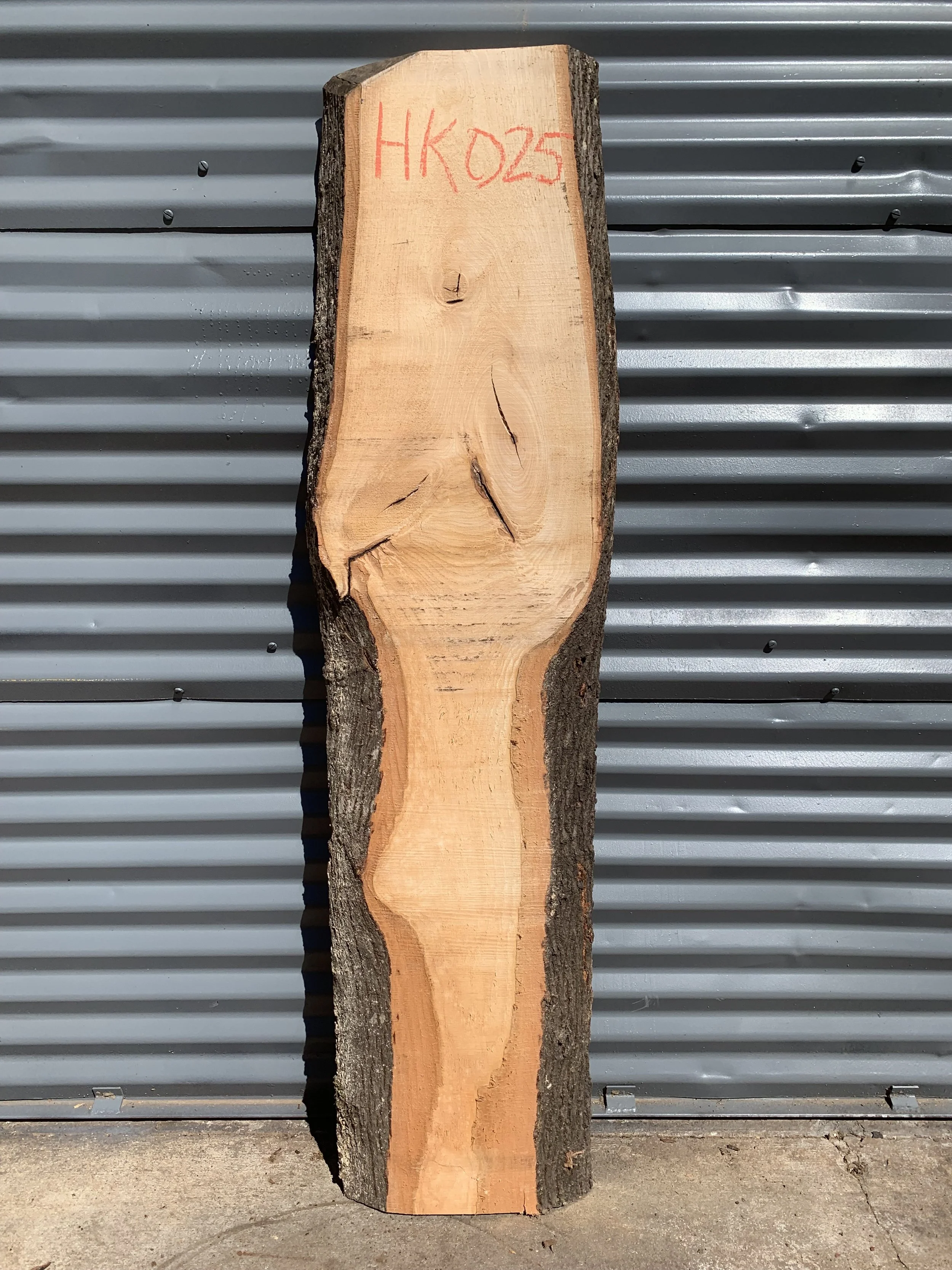 142" long x 21" - 17" wide x 1 3/4" thick Hickory Live Edge Slab. Kiln ...