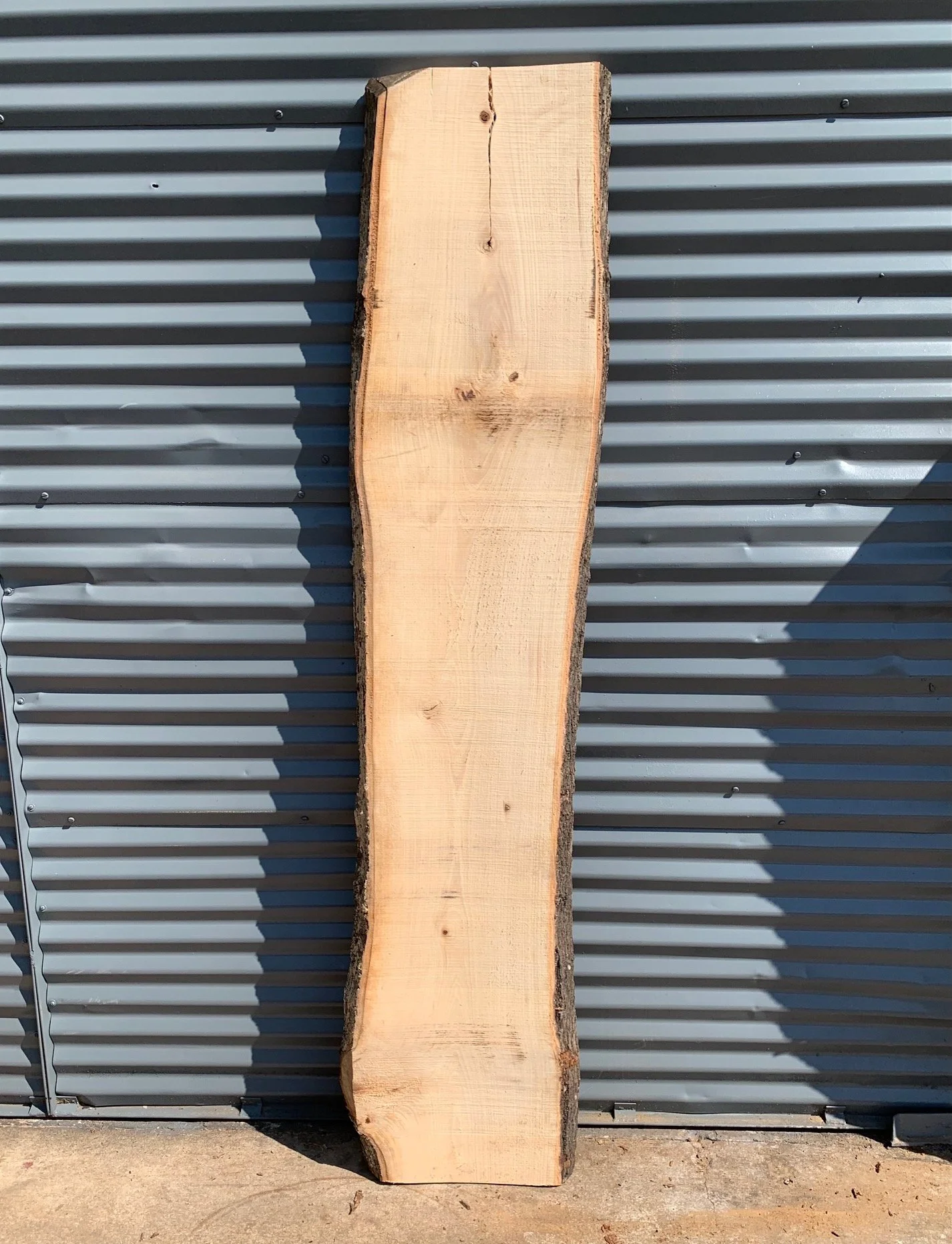 142" long x 21" - 17" wide x 1 3/4" thick Hickory Live Edge Slab. Kiln ...