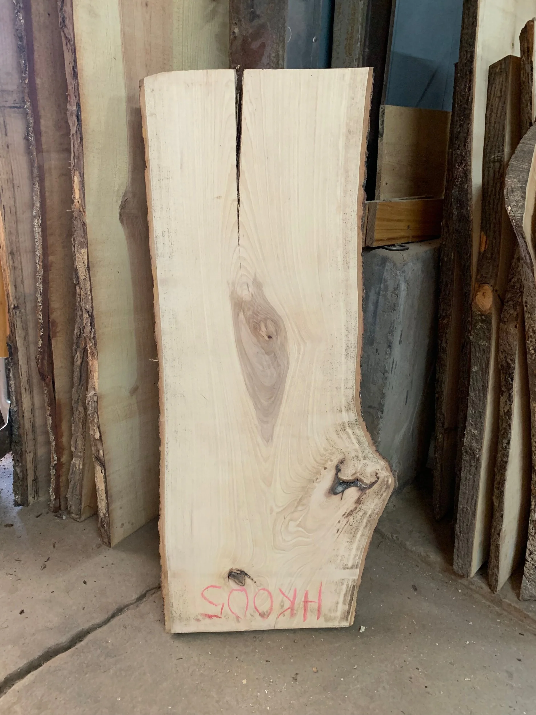 142" long x 17" - 21” wide x 1 3/4" thick Hickory Live Edge Slab. Kiln ...