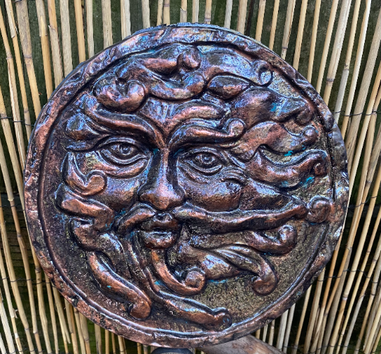 Oak man garden plaque, Concrete garden face, garden gift, oak green man ...