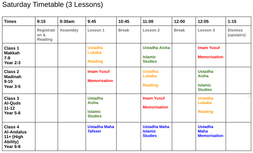 Timetable — Muslim Cultural & Welfare Association of Sutton (MCWAS)