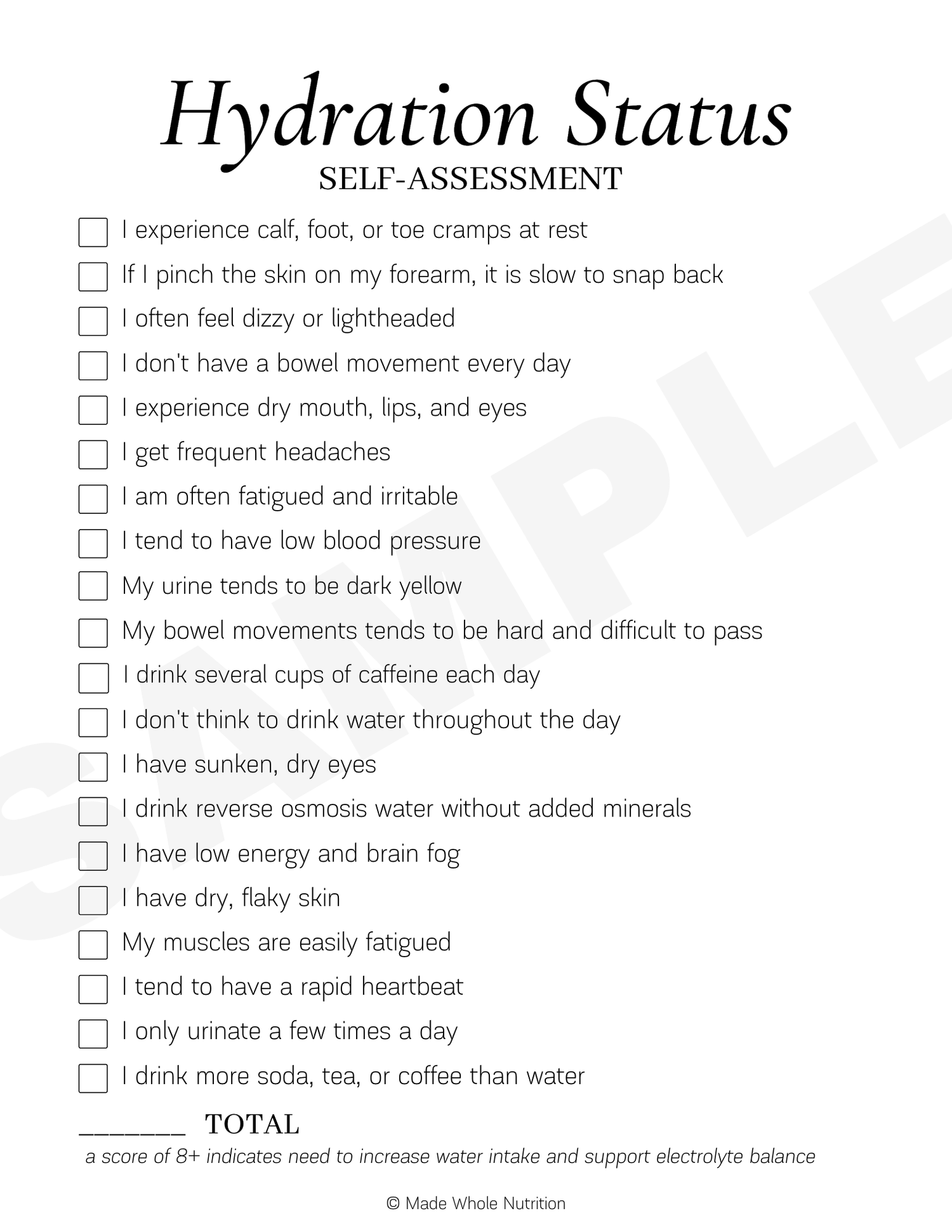 Hydration Status Self-Assessment Handout — Functional Health Research ...