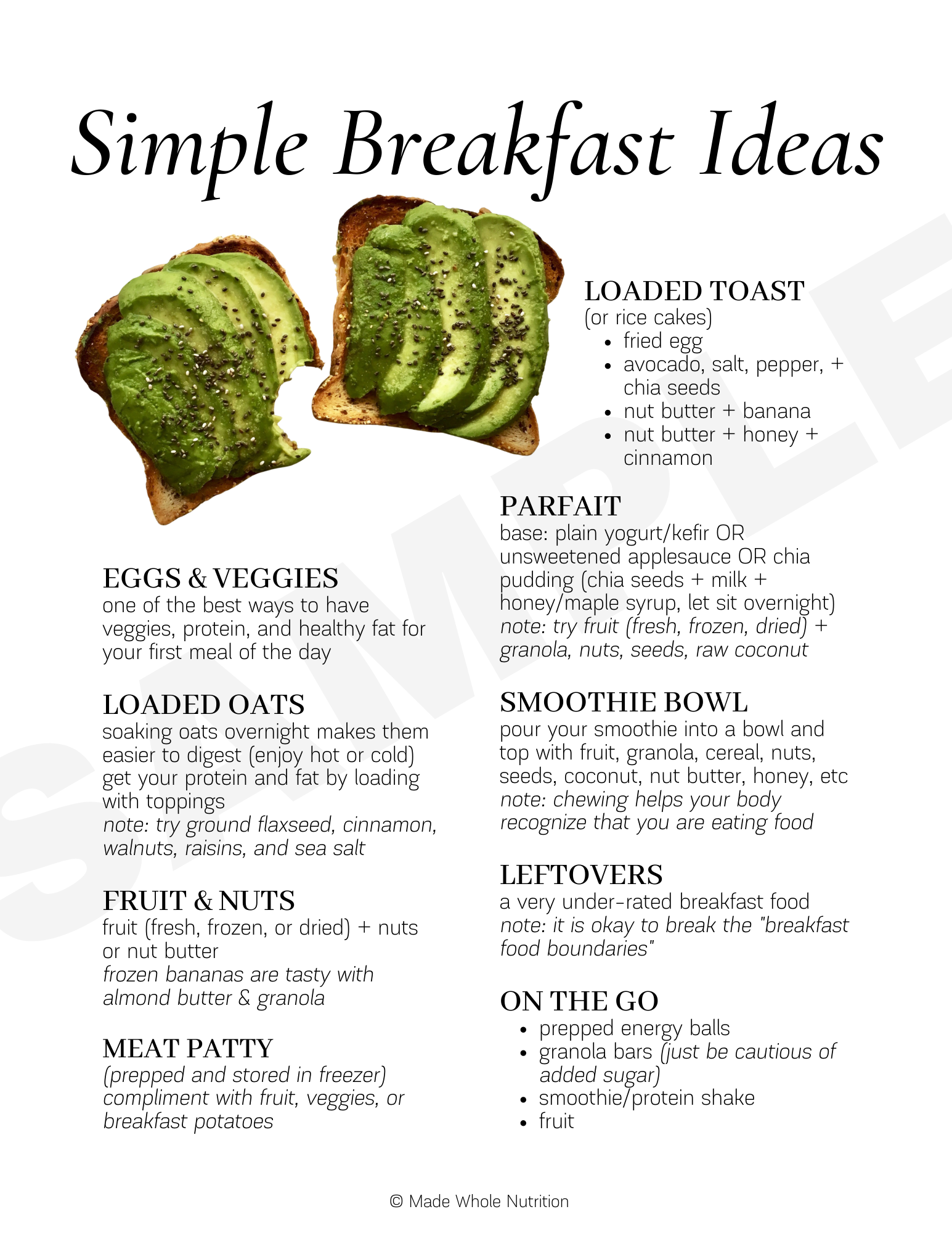 Breakfast Proteins Handout — Functional Health Research + Resources ...