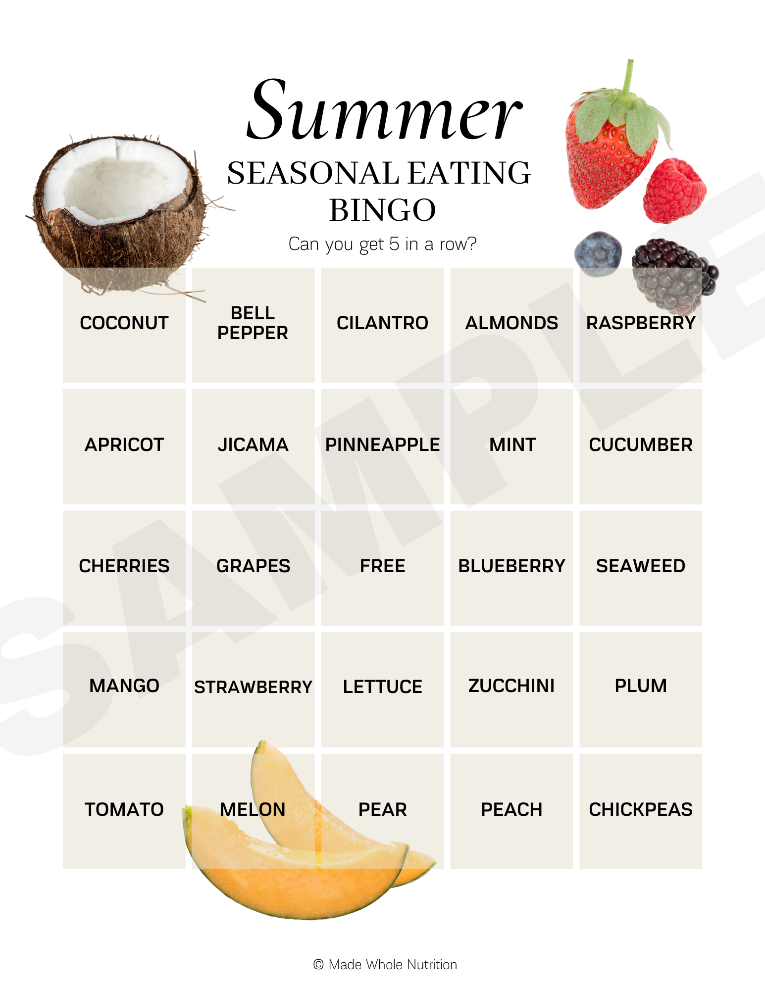 Seasonal Eating Bingo (handout bundle) — Functional Health Research ...