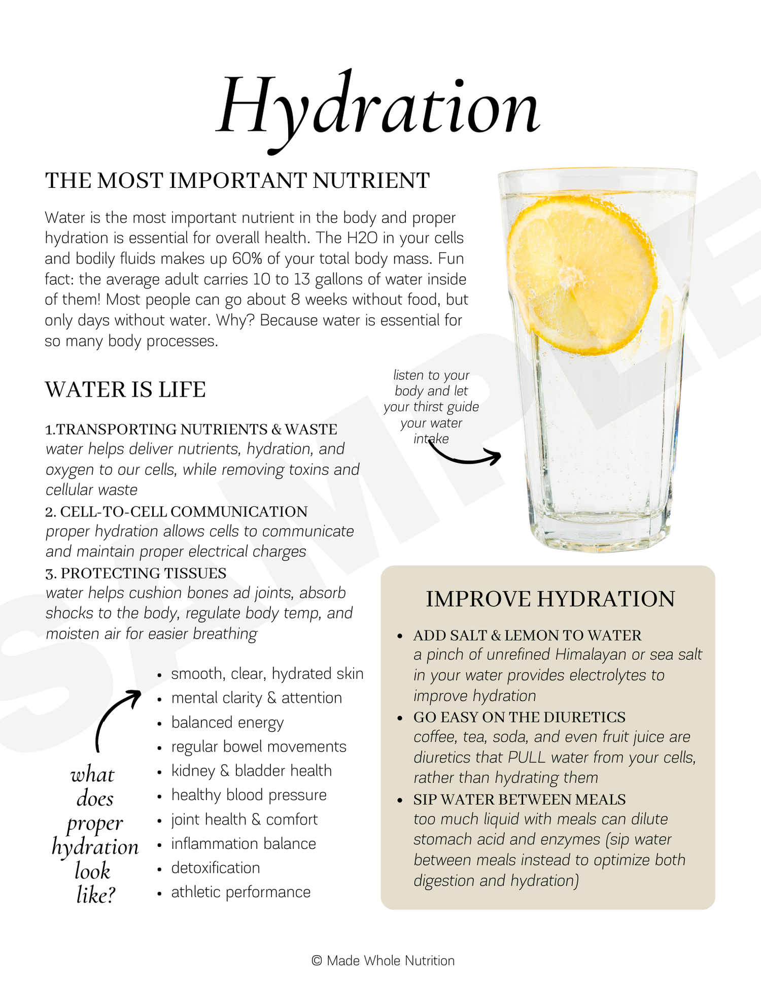 Hydration Foundation Handout — Functional Health Research + Resources ...
