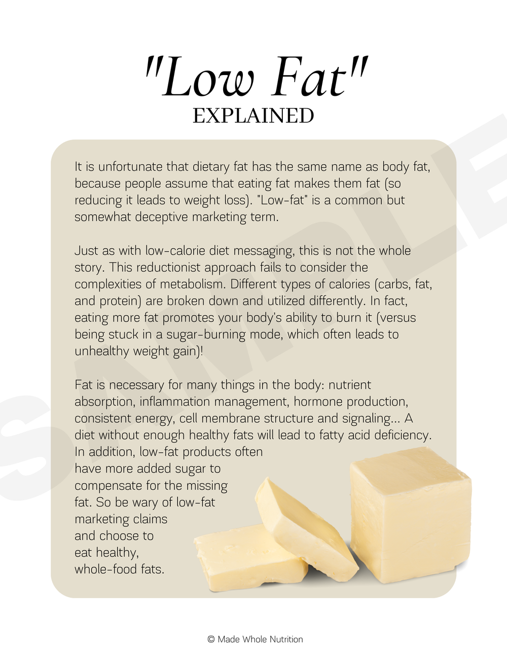 "Low Fat" Explained Handout — Functional Health Research + Resources ...