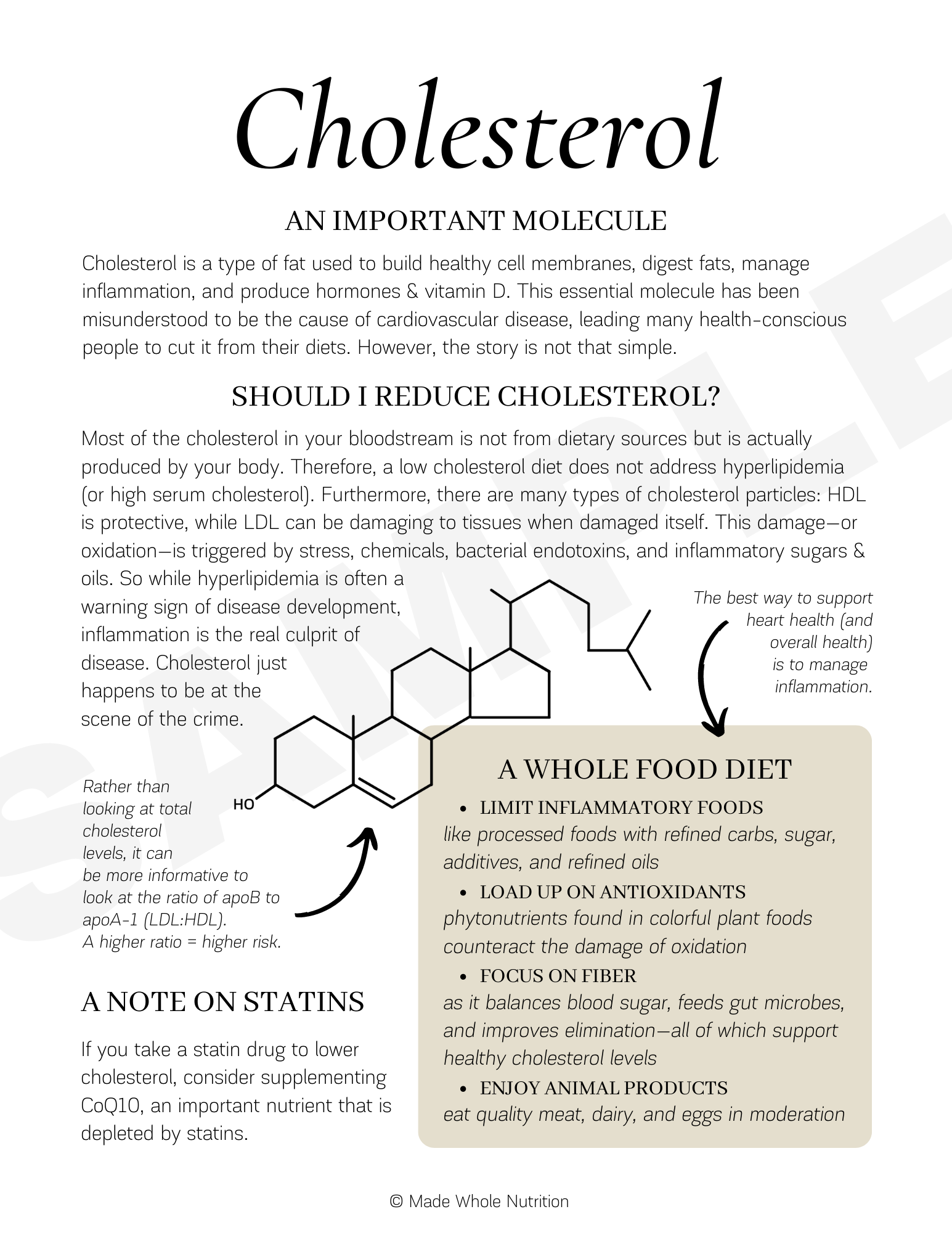 Cholesterol Handout — Functional Health Research + Resources — Made ...