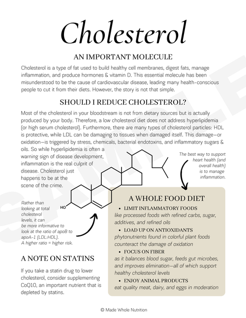 Cholesterol Handout — Functional Health Research + Resources — Made ...