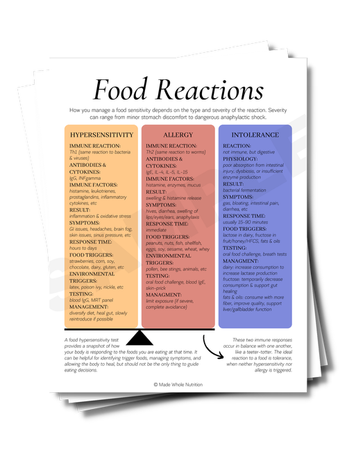 Food Reactions Handout — Functional Health Research + Resources — Made ...