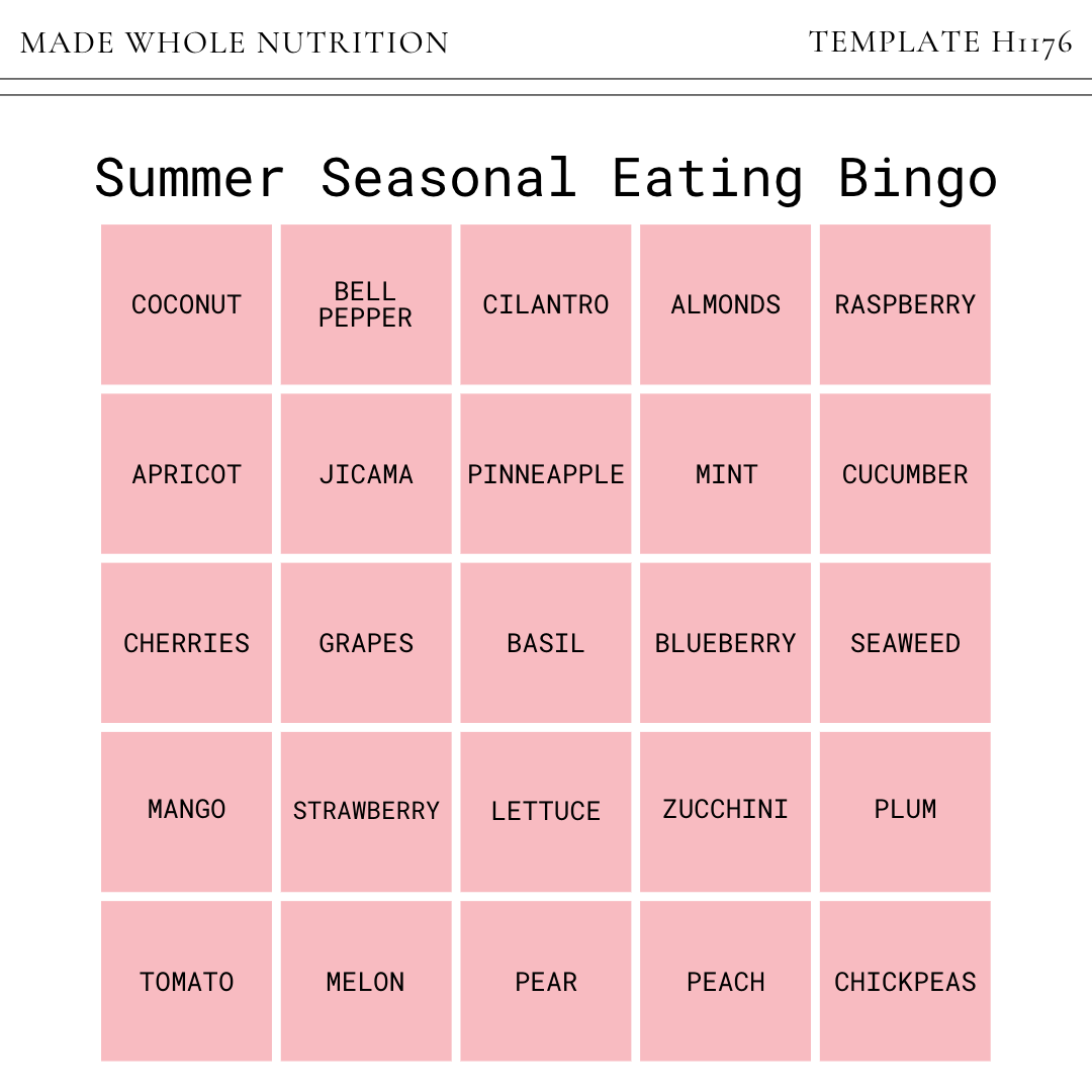 Summer Seasonal Eating Bingo — Functional Health Research + Resources ...