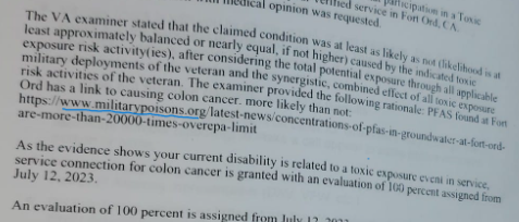Veterans Administration cites PFAS contamination and awards 100% ...