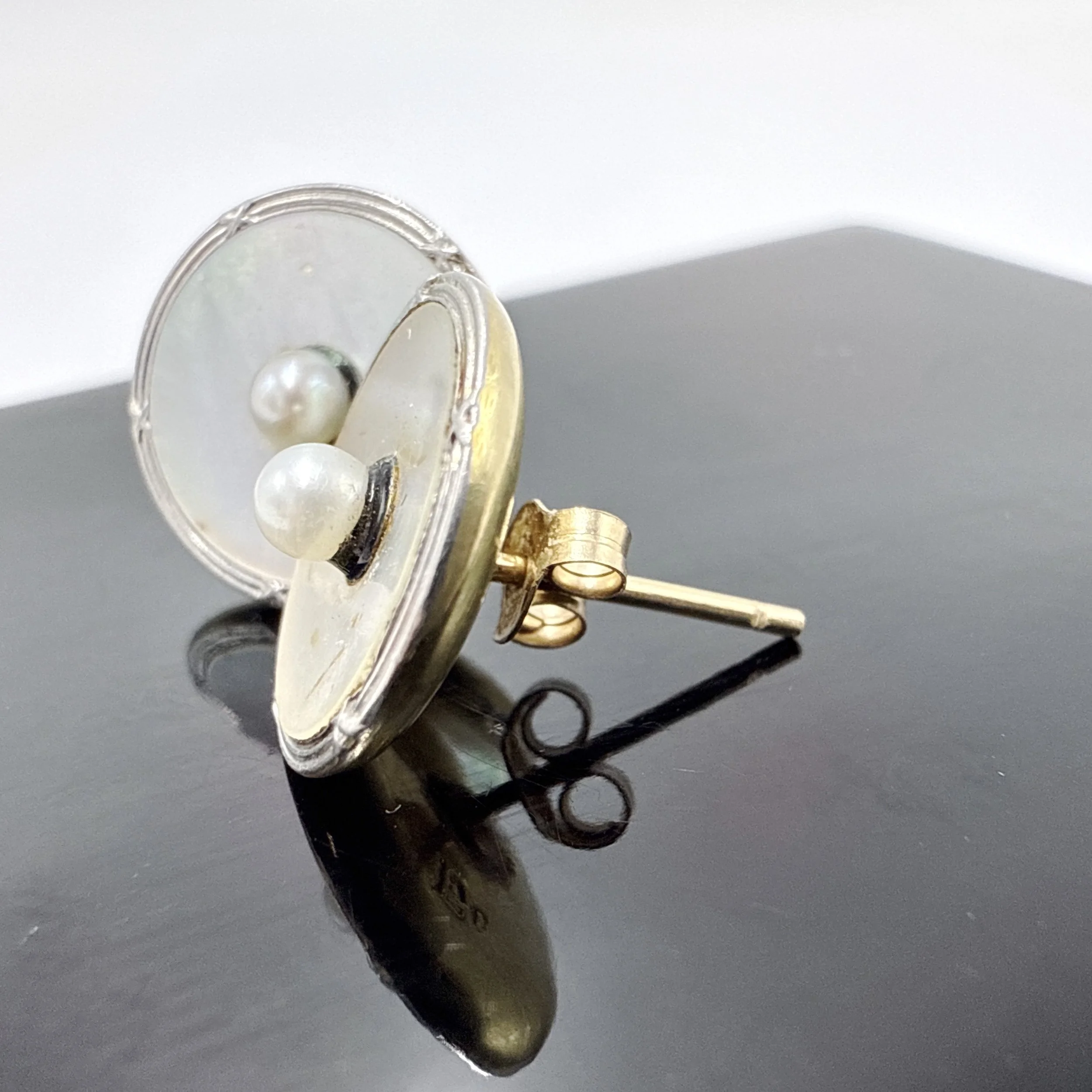 15K Yellow Gold & Platinum Mother-of-Pearl and Pearl Earrings — SAMPSONS