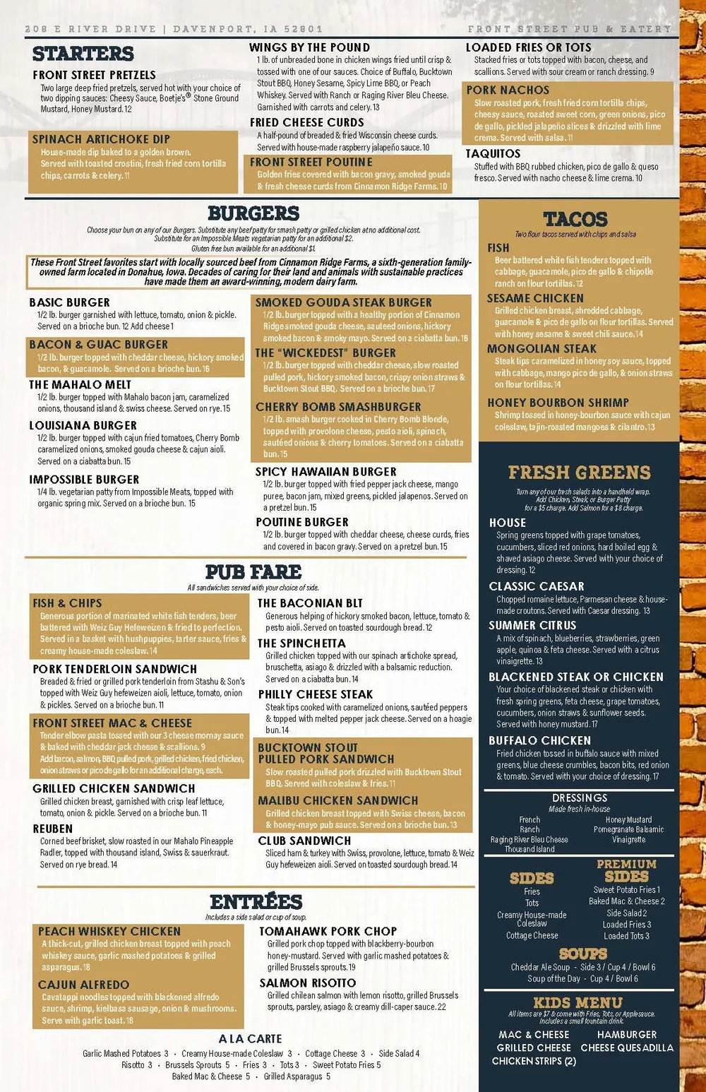Front Street Pub & Brewery Menu — Front Street | Davenport | Iowa's ...