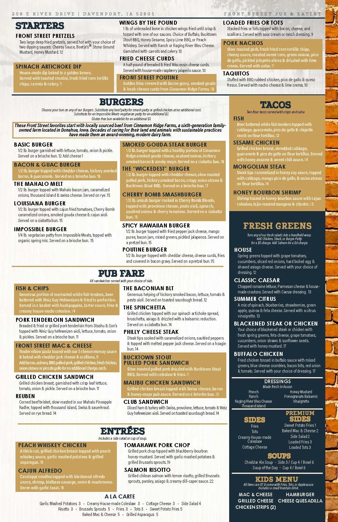 Front Street Pub & Brewery Menu — Front Street | Davenport | Iowa's ...