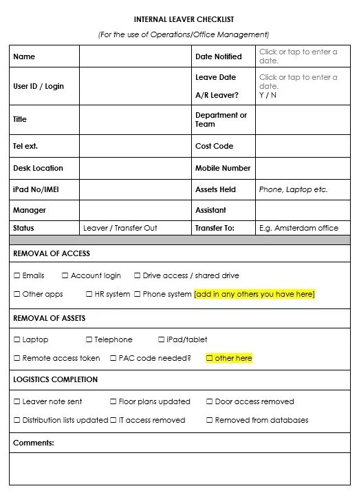 Leaver Checklist — The Office Management Group