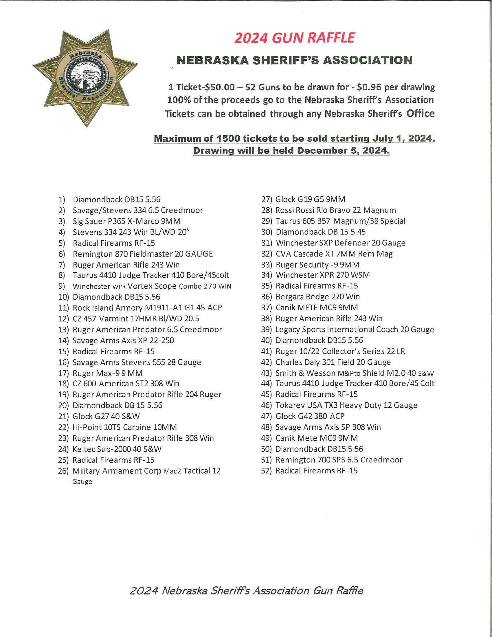NSA Gun Raffle — Nebraska Sheriffs Association