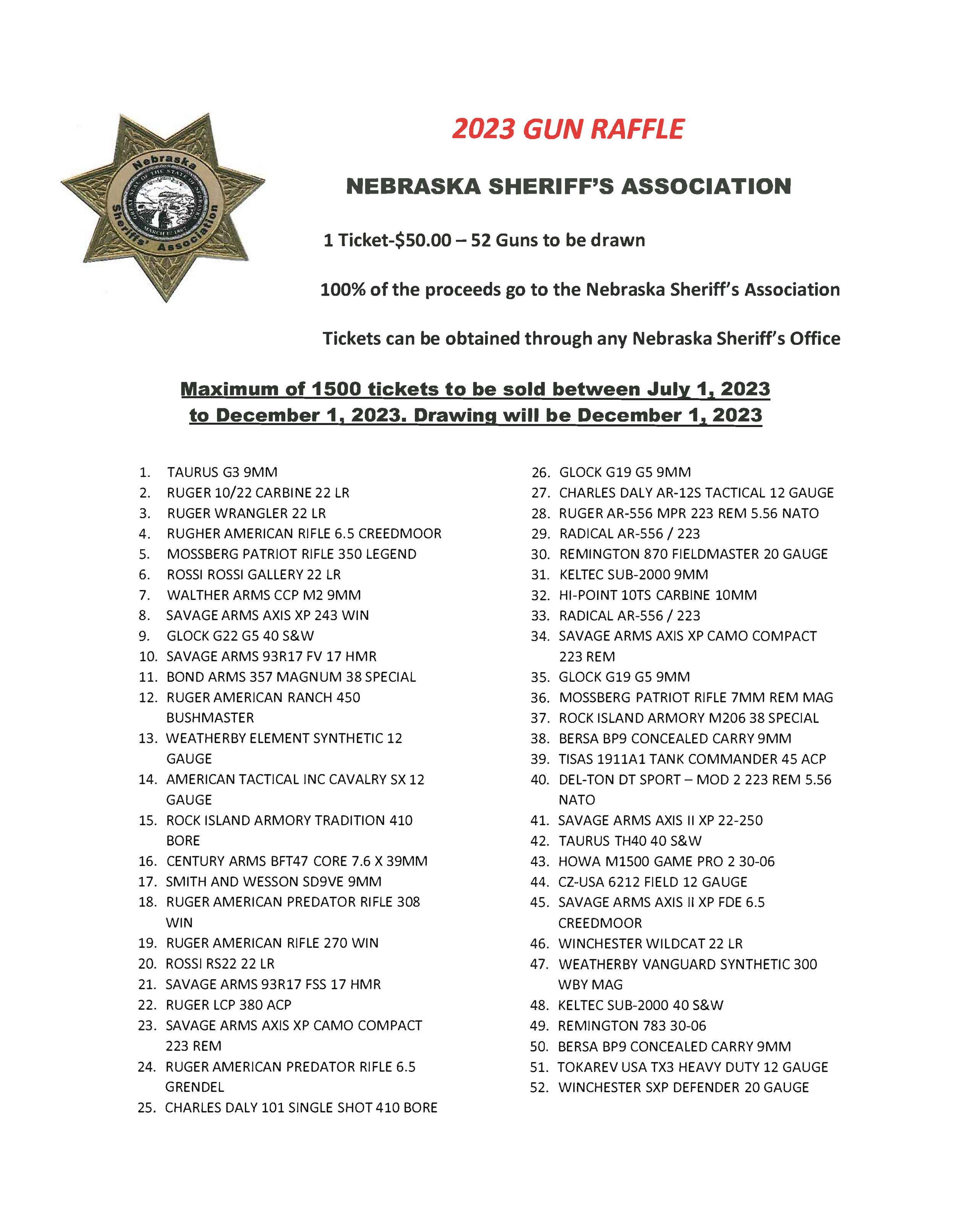 NSA Gun Raffle — Nebraska Sheriffs Association