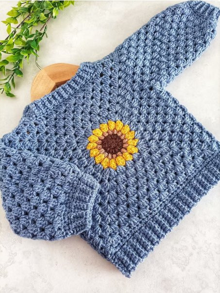 Free crochet sunflower granny square sweater jumper pattern — Baby ...