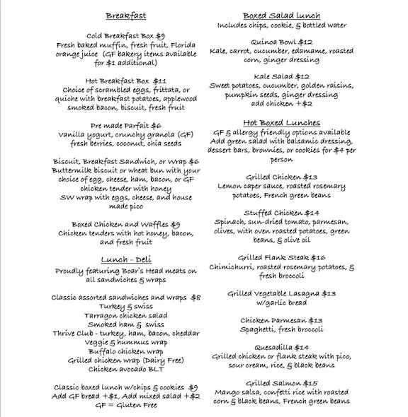 Thrive Catering menu — Thrive Kitchen & Catering