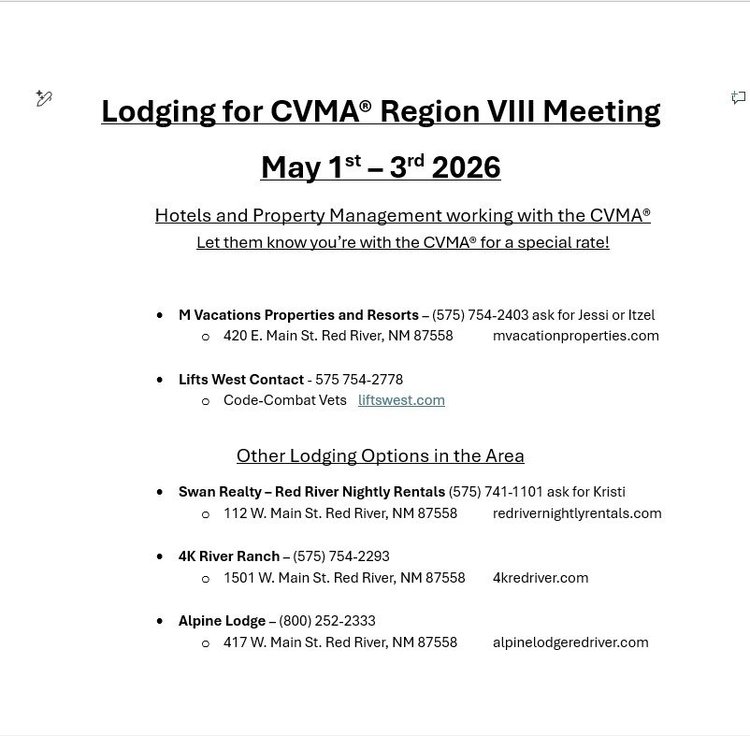 Region 8 lodging Combat Veterans Motorcycle Association 47-3 Valencia ...