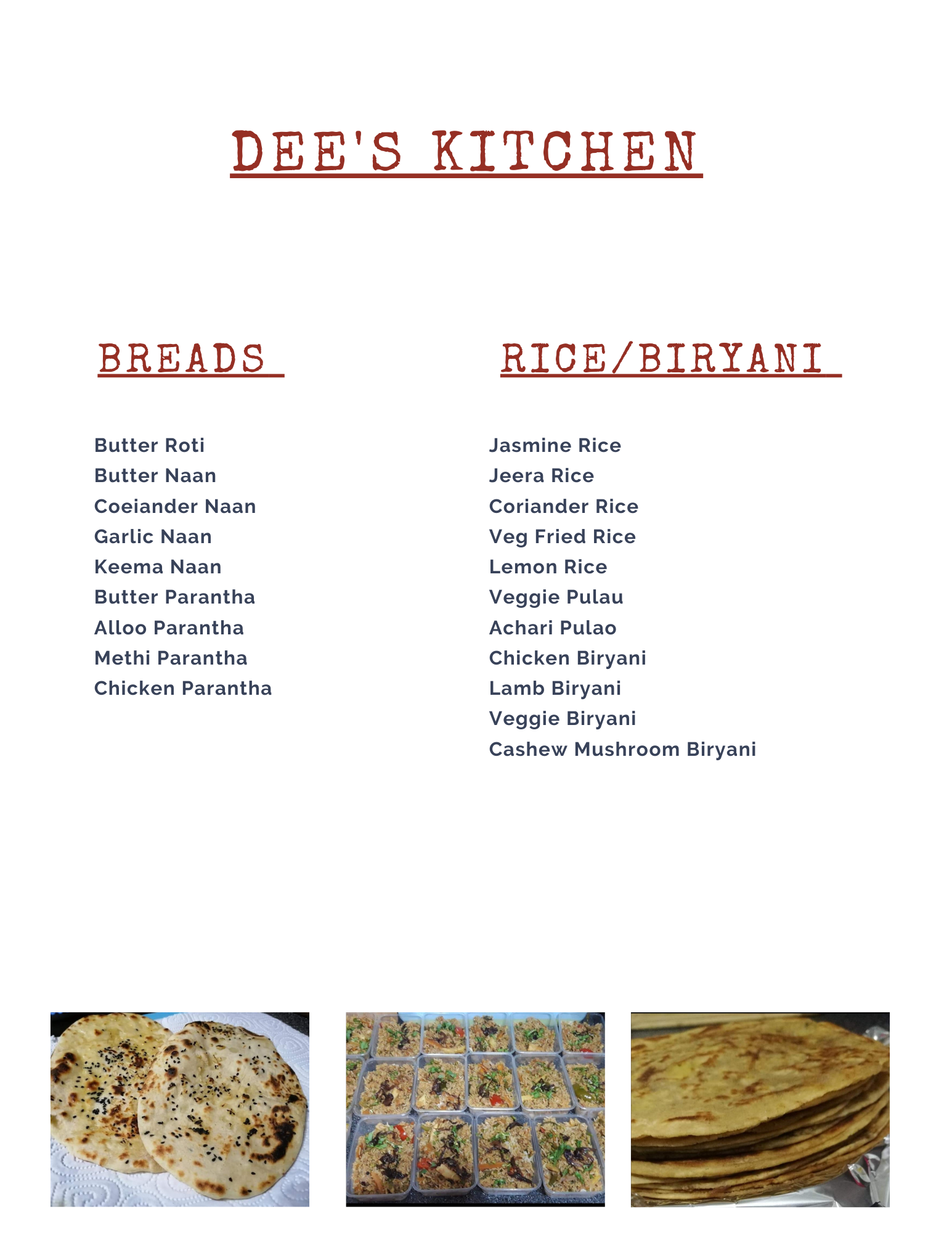 Menus — Dee's Kitchen