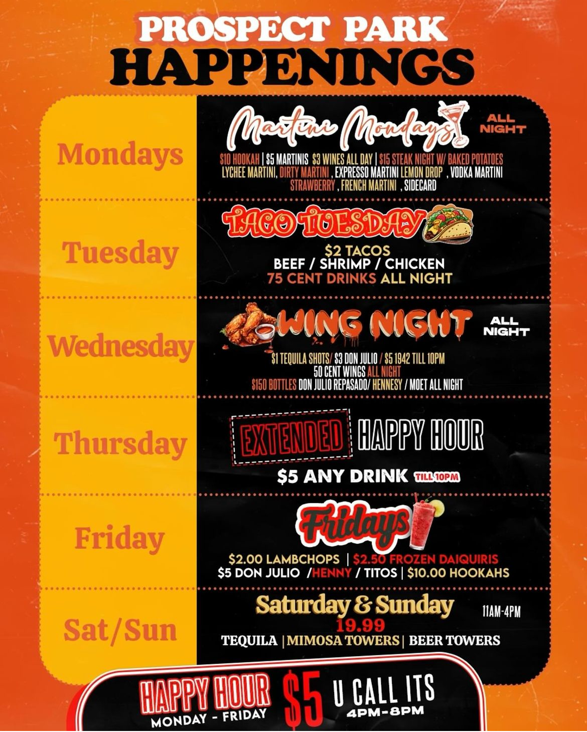 Menu - Specials — Prospect Park