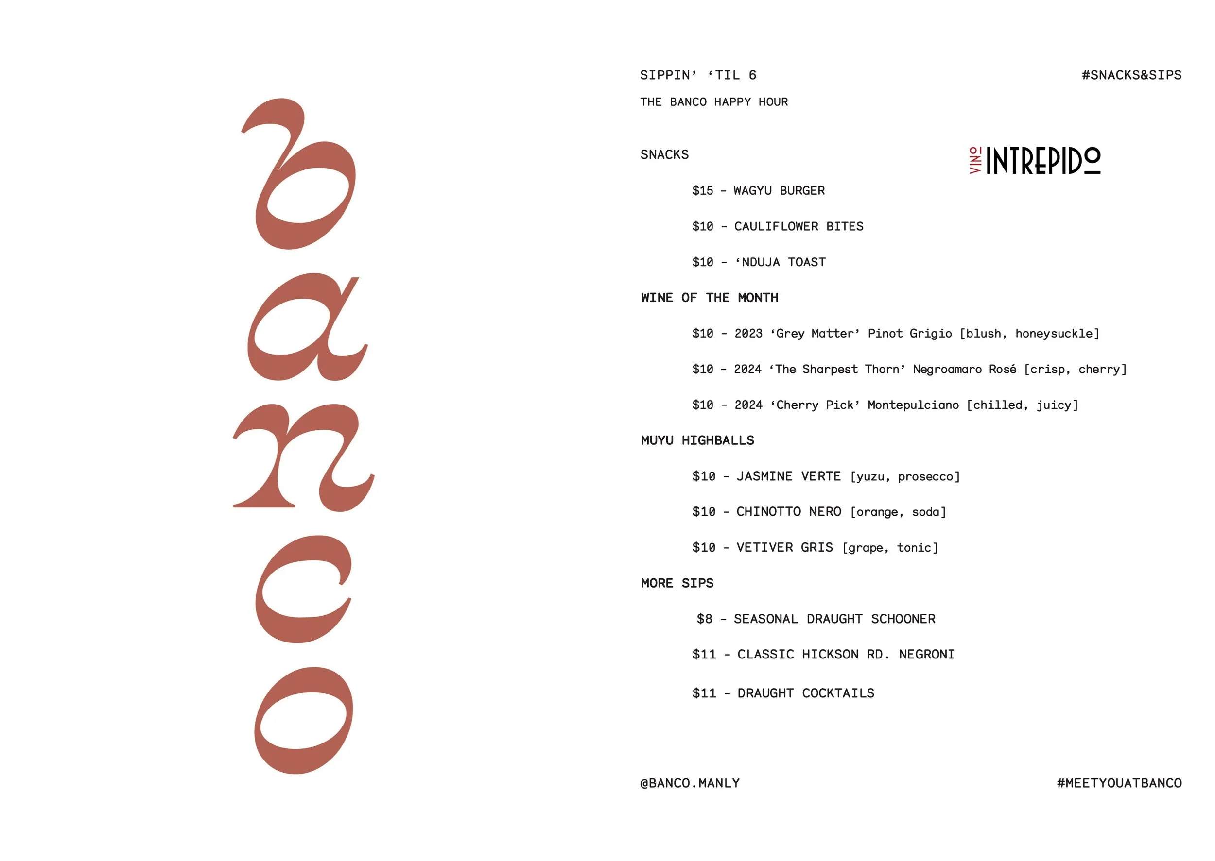 Menu — BANCO MANLY