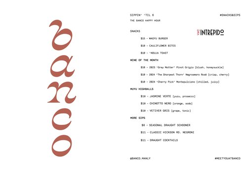 Menu — BANCO MANLY