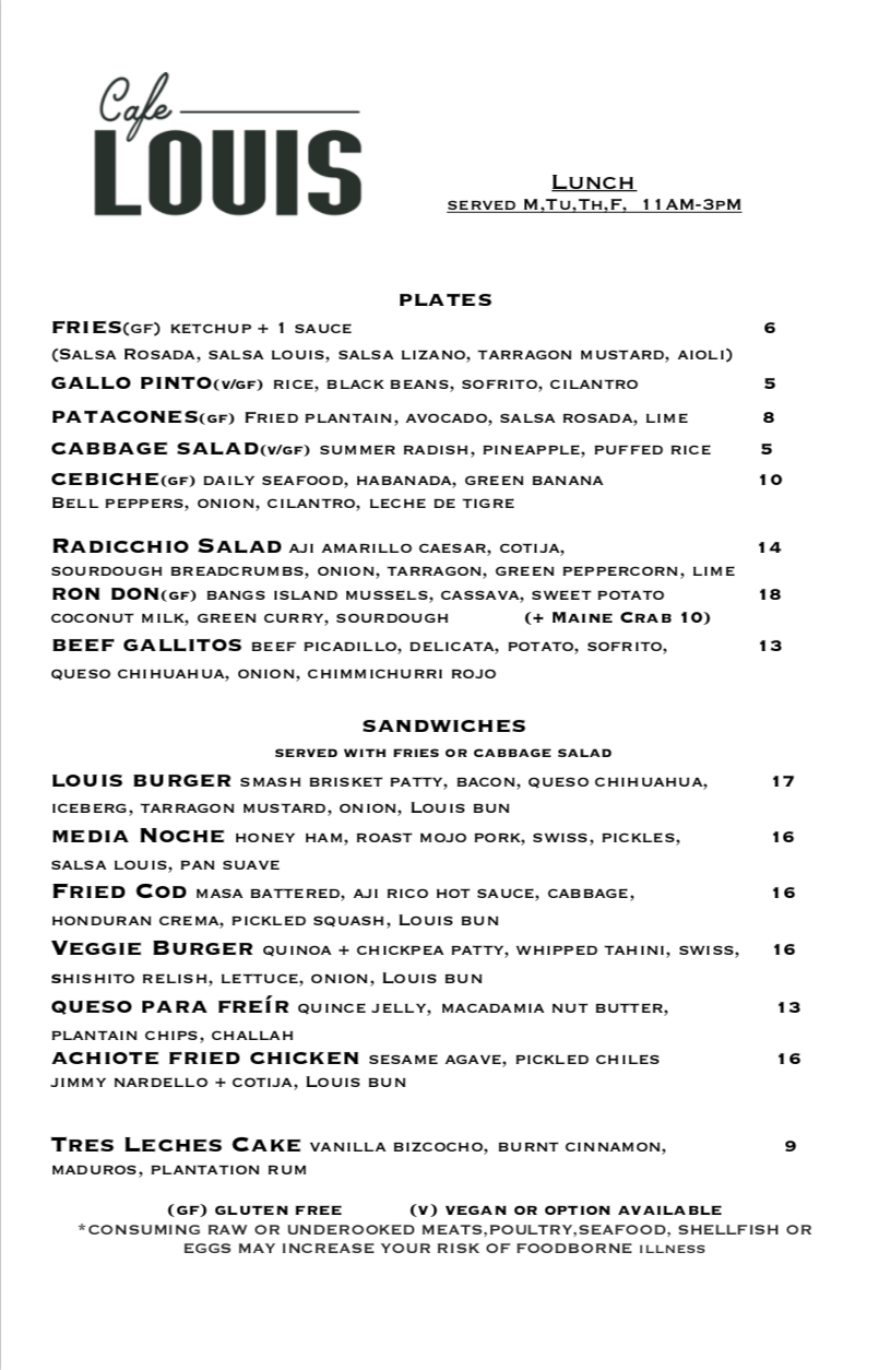 Menus — Cafe Louis
