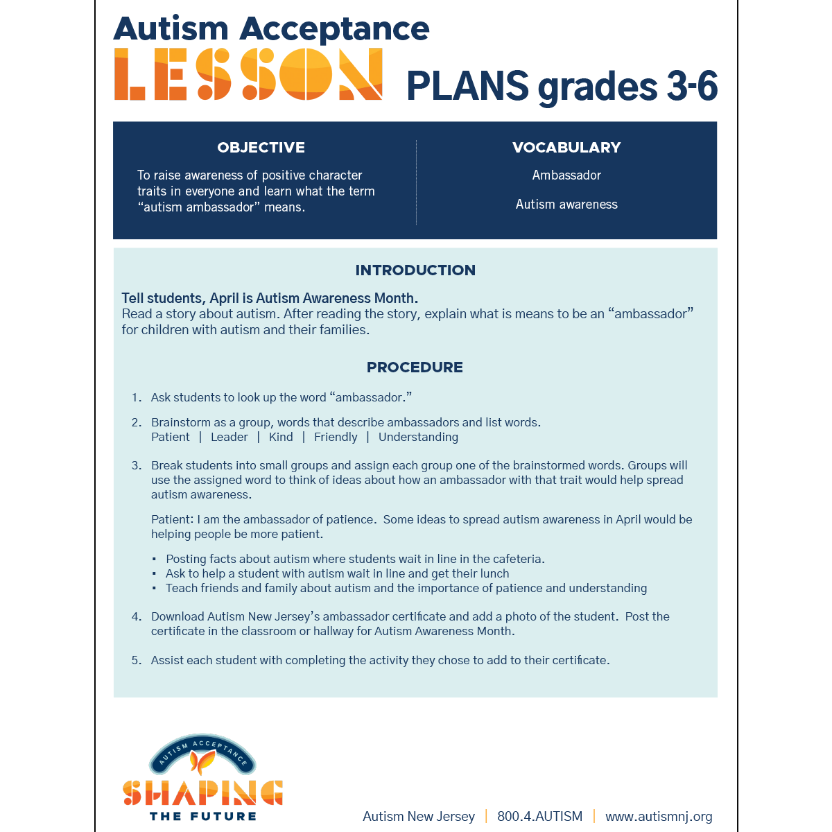 Build acceptance in your classroom — Autism NJ Ambassador