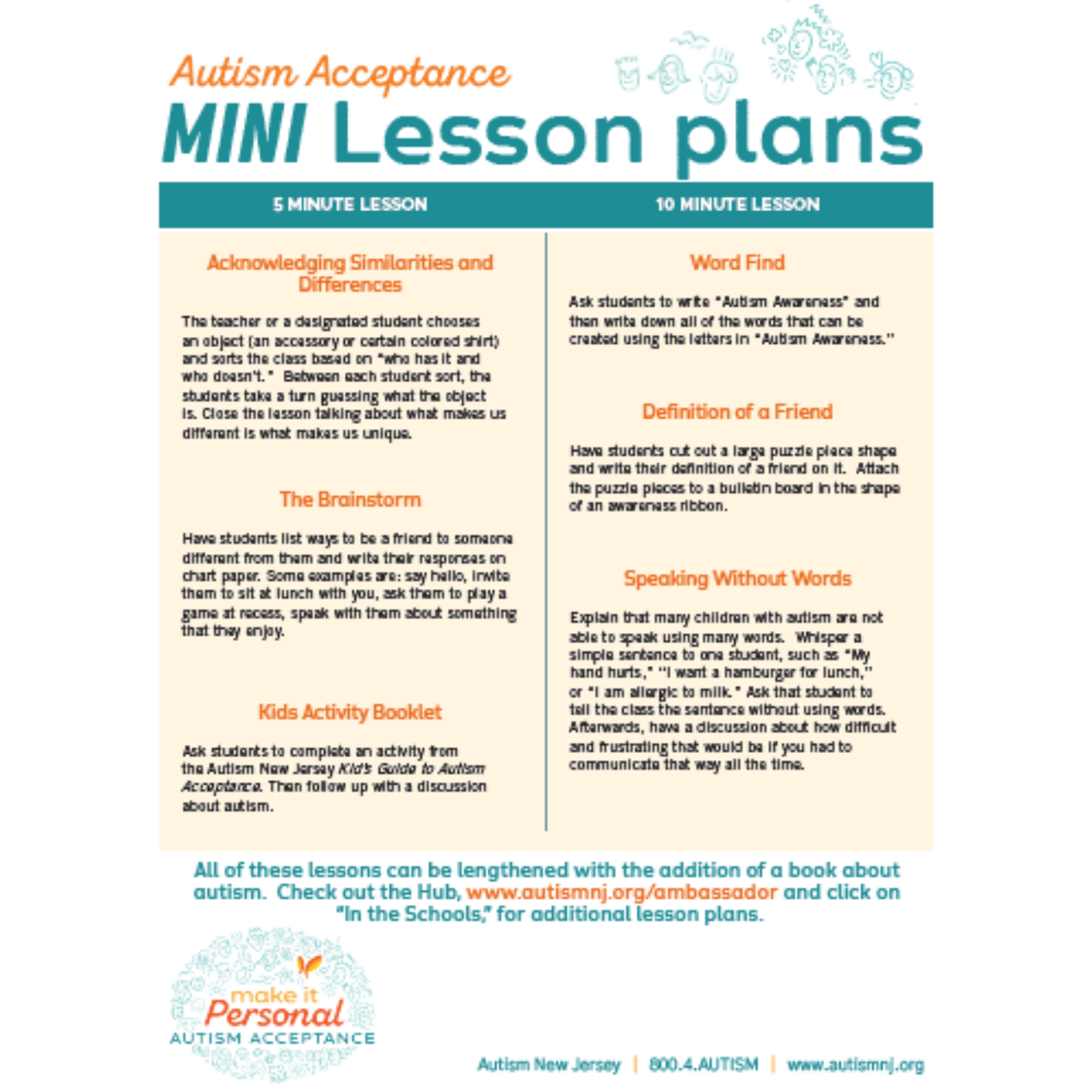 Mini Lesson Plans — Autism NJ Ambassador