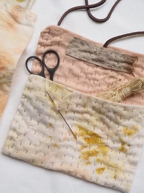 hand stitched circular drawstring pouch — petalplum