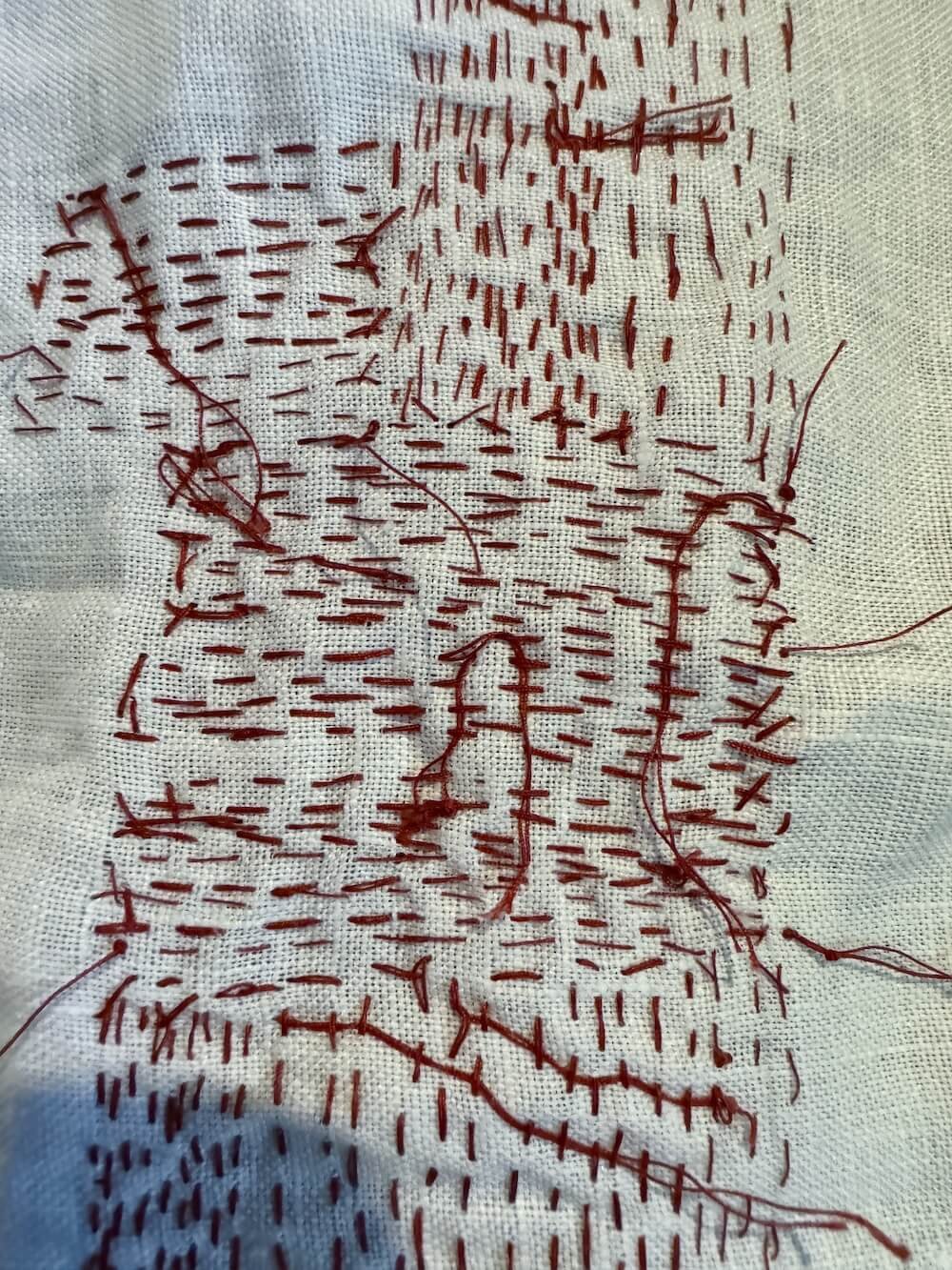 red thread stitching practise — petalplum