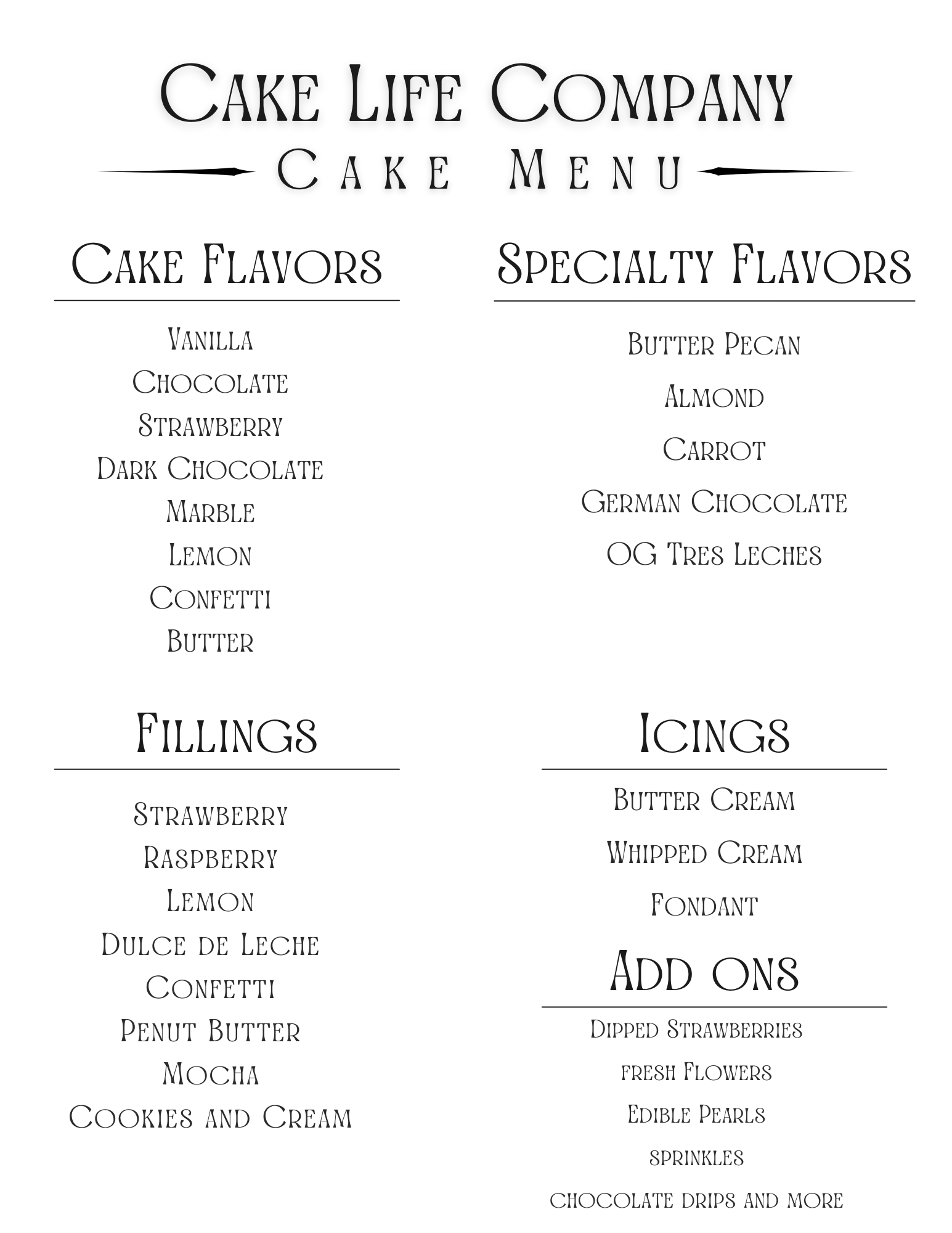 Menu — Cake Life Co