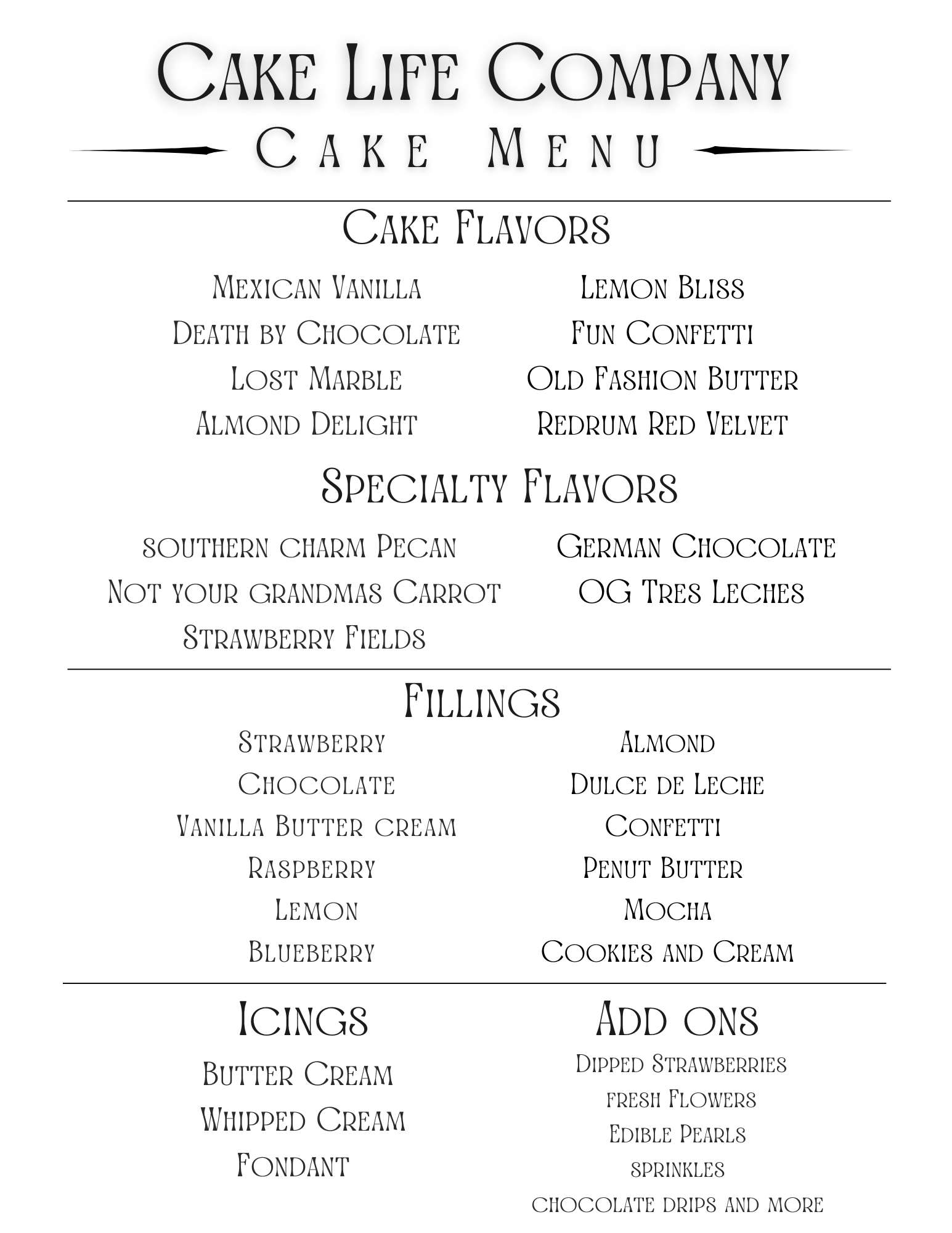 Menu — Cake Life Co