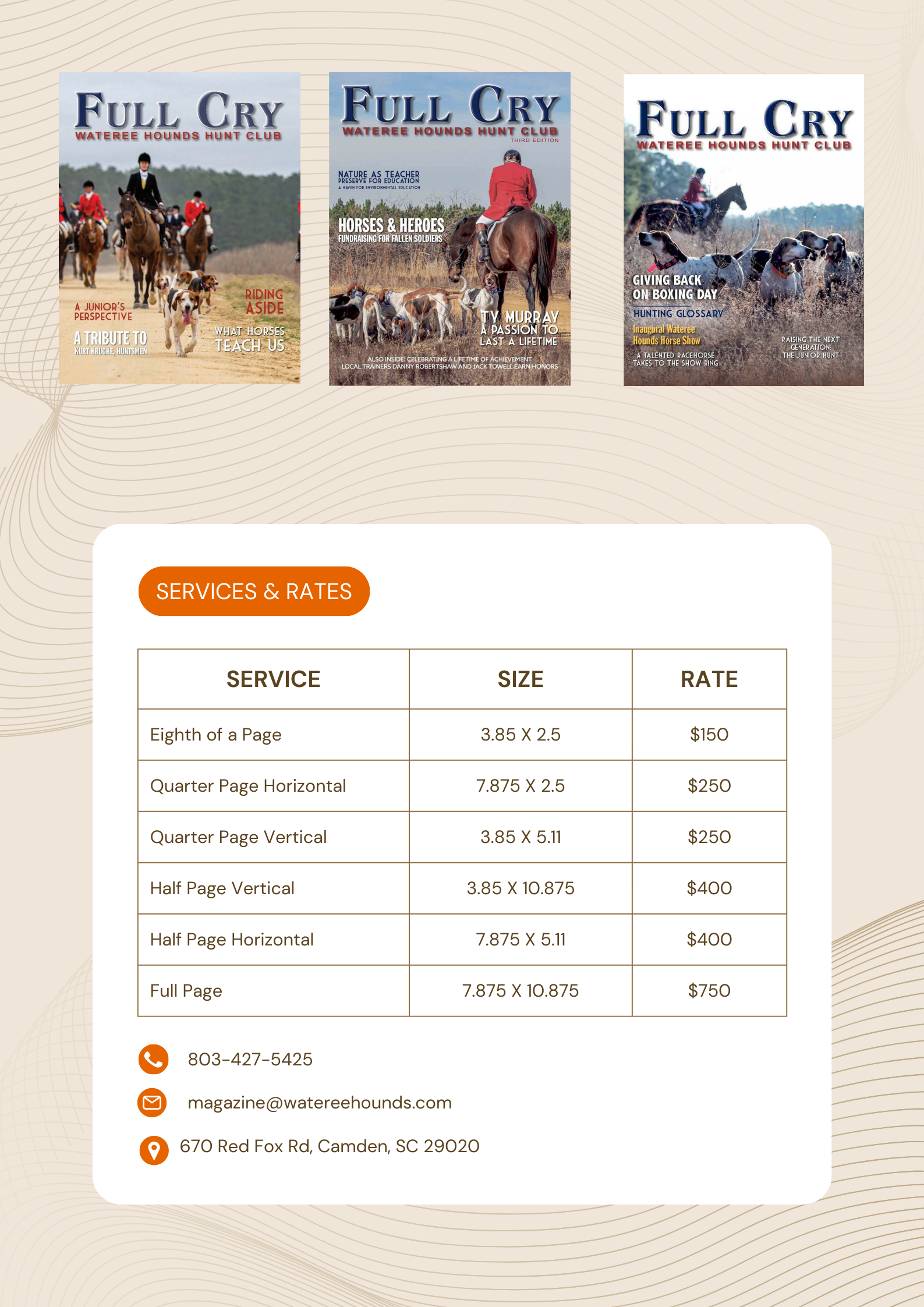 Advertising Form — The Wateree Hounds