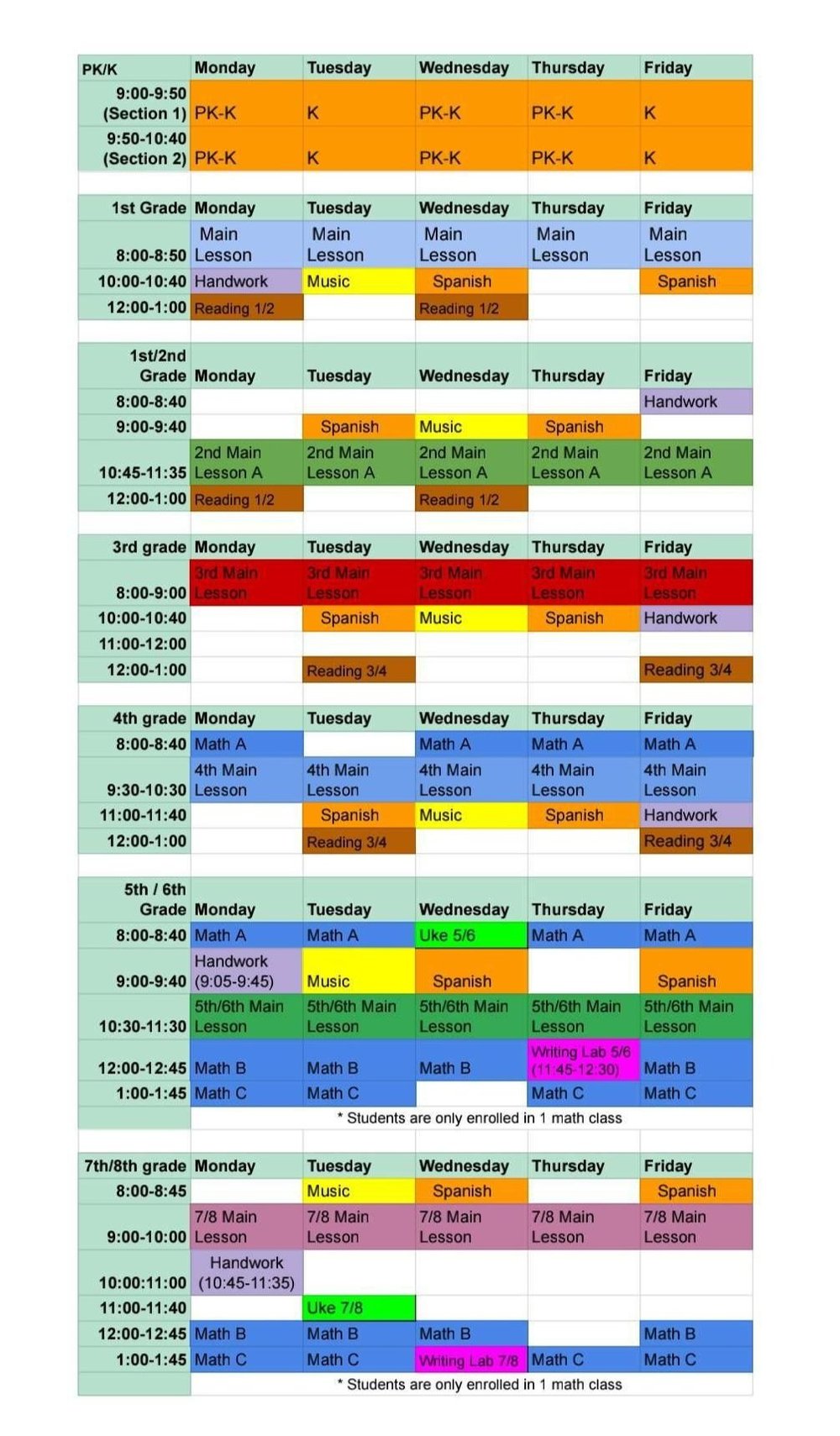 Schedules & Calendar — Tomorrow River Community Virtual School