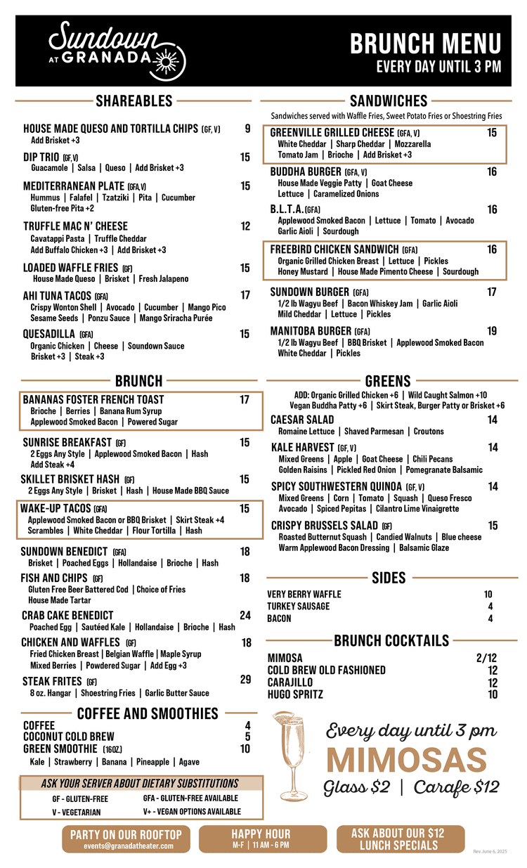 Menu — Sundown at Granada