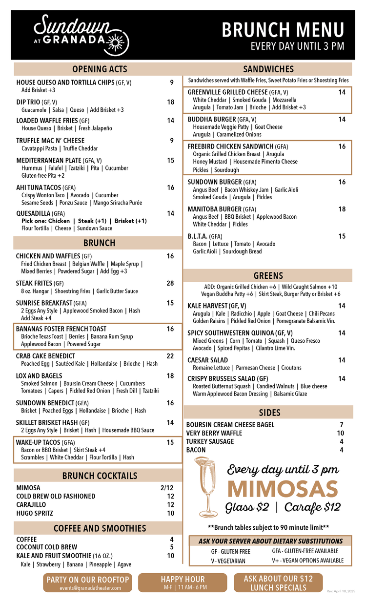 Menu — Sundown at Granada